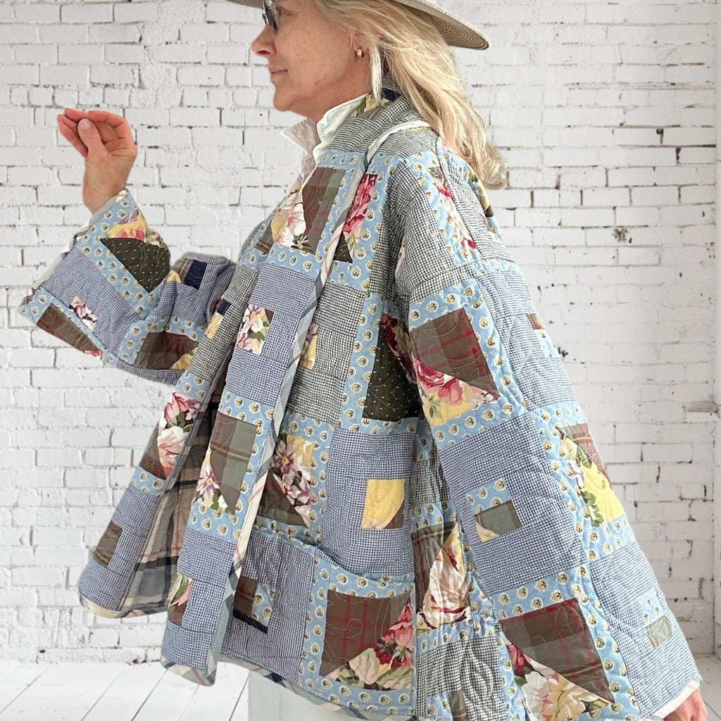 Quilt coat jacket "yellow bird " reversible – abigailheche